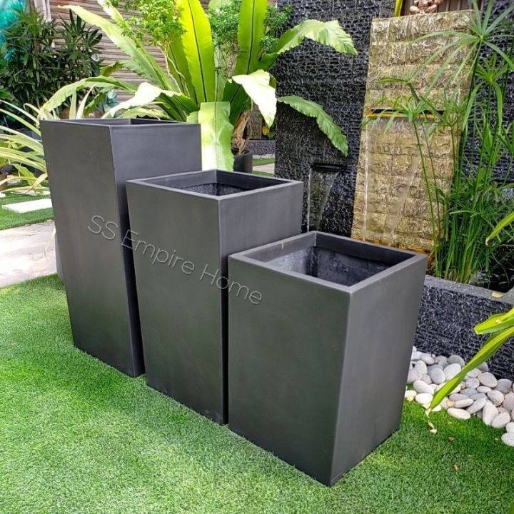 REX FP20 Black Fiberglass Matte Flower Pot Pasu Bunga Garden Taman ...