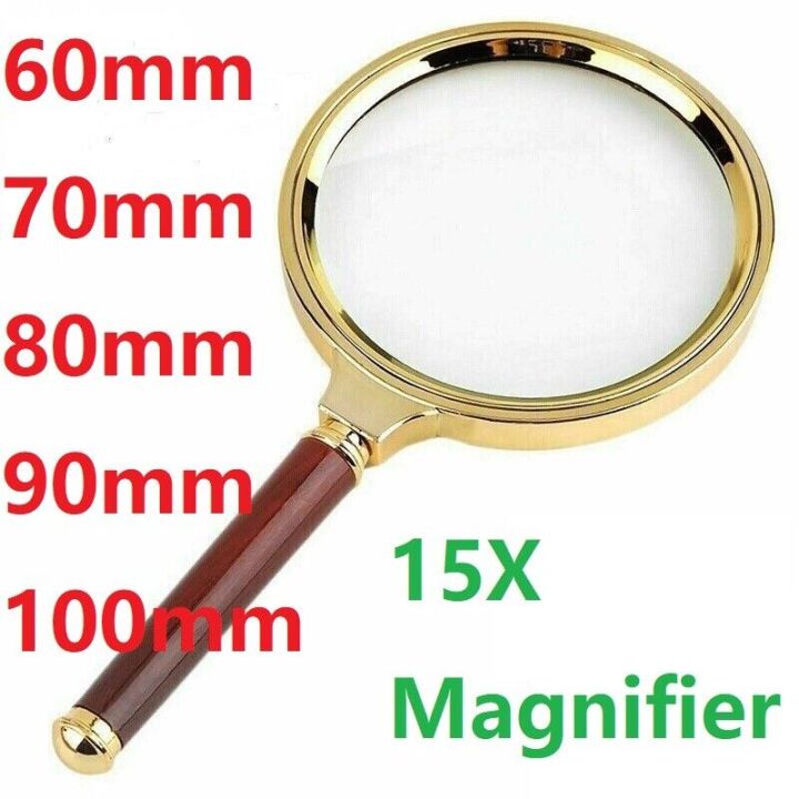 15x Magnifying Glass 60/70/80/90/100mm Handheld Magnifier Reading Loupe ...