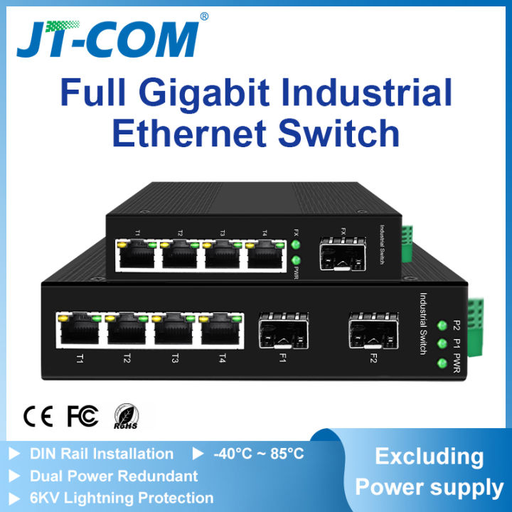 JT-COM Gigabit Ruggedized Switch Industrial 2 gigabit SFP +4 Port gigabit RJ45 Lightning surge ...