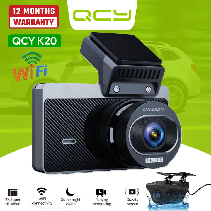 QCY K20 3-inch 2K Full HD Front and Rear Dash Cam with Built in WiFi ...
