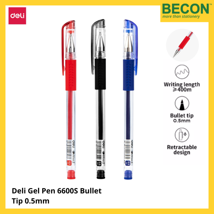 Deli Gel Pen 6600S Bullet Tip 0.5mm ( Black | Blue | Red ) 1 Pieces ONLY | Lazada