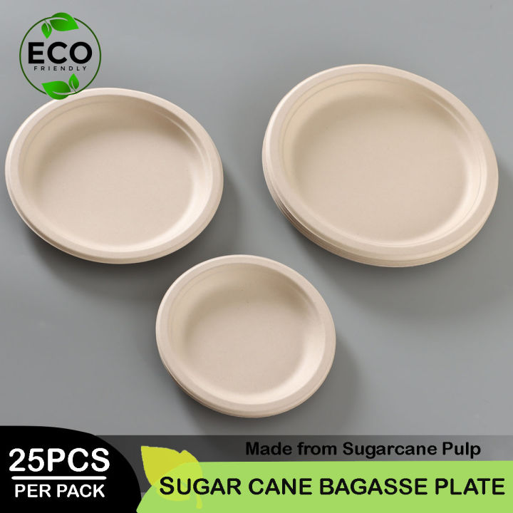 25pcs.Disposable Plate Bagasse Original SugarCane Plate Paper Plate ...