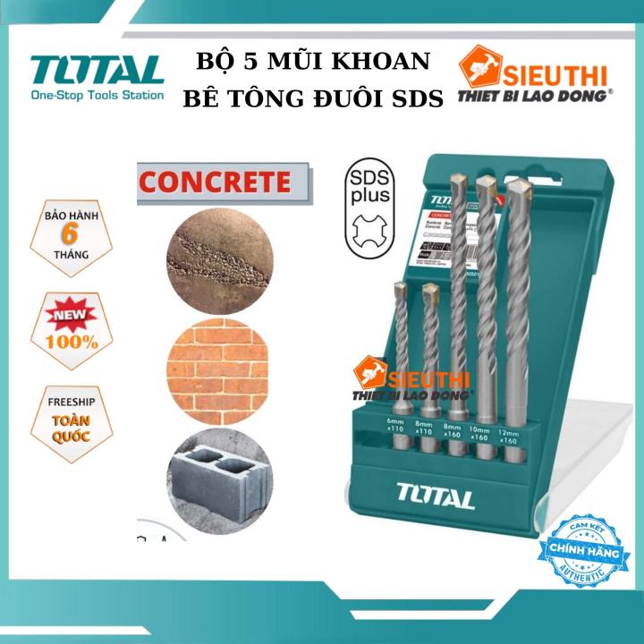 Bộ 5 mũi khoan bê tông TOTAL TAC190501 5 mũi khoan đuôi trơn phủ lớp ...