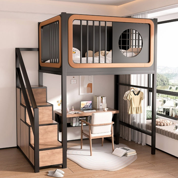 High Fence Iron Loft Bed With Double Upper Floor And Lower Hollow Iron ...