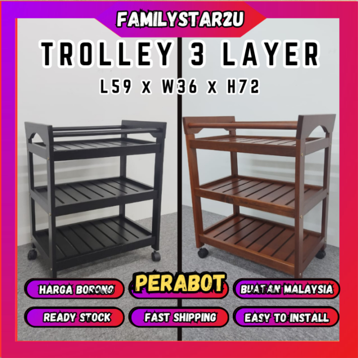 Familystar2u - 1528 Wooden Trolley 3 Tiers With Wheel / Troli Kayu Roda ...