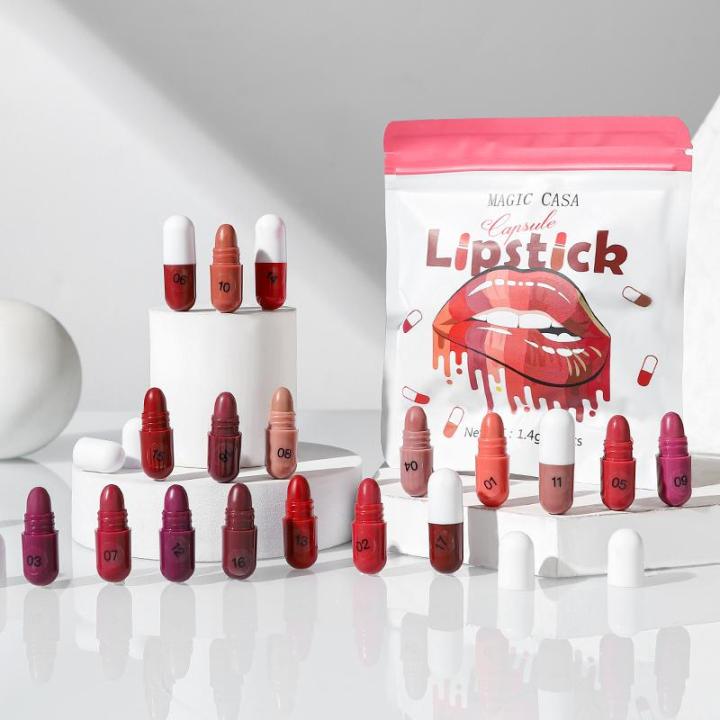 18Pcs capsule lipstick set, durable waterproof, non stick cup, mini ...