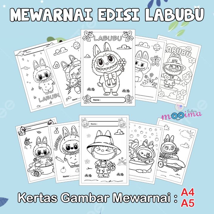Kertas gambar mewarnai Series Labubu / isi 10 lembar / untuk anak tk ...