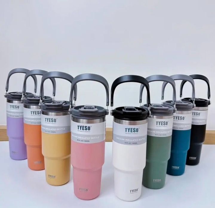 พร้อมส่ง แก้วเก็บความเย็น Tyeso แบบใหม่มีที่จับ หูหิ้ว แก้วกาแฟ แก้วสแตนเลส304 750ml/900ml ...