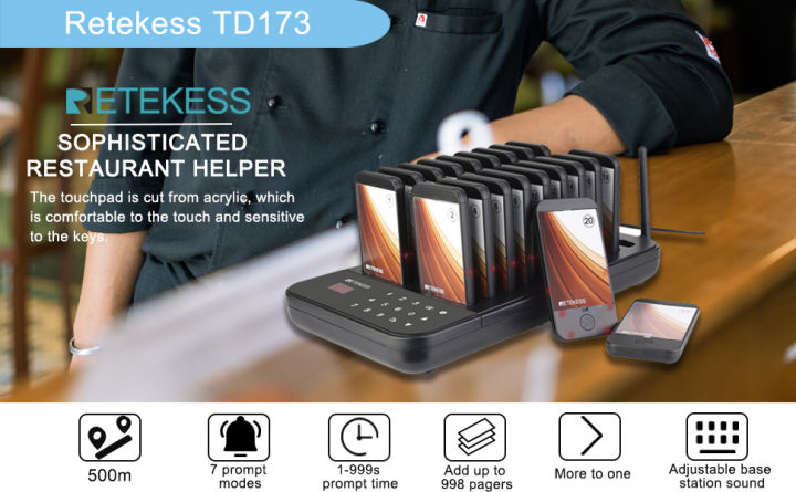Retekess TD173 Pager System, Pagers for Restaurants, 7 Prompt Modes, 24 ...