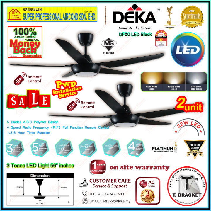 Deka Ceiling Fan DF50 LED 3 Tones Color LED Light 56 inch 5 Blades A.B ...