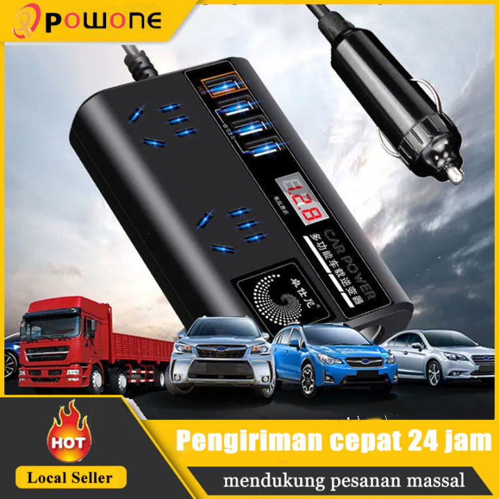 200W 12V / 24V Adaptor Inverter Daya DC ke AC 220V QC3.0 4 USB 200W ...