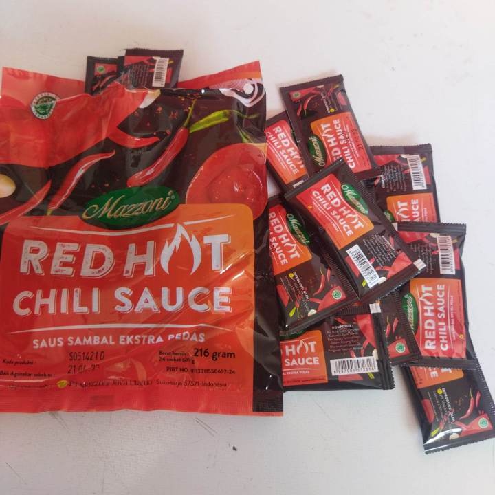 MAZZONI RED HOT SAUCE | SAUS SAMBAL EXTRA PEDAS | 9 GRAM 24 SACHET ...