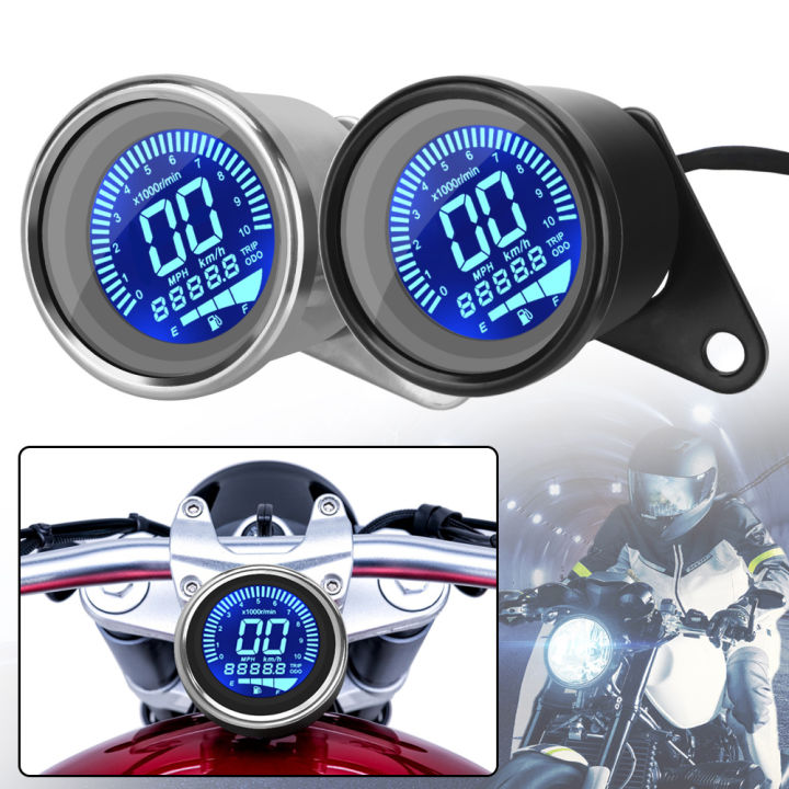 LED LCD Tachometer Indicator Retro LCD Odometer Motorcycle Digital ...