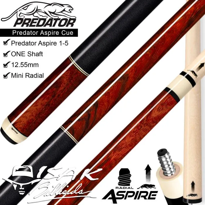 PREDATOR ASPIRE 1-5 POOL CUE | LOW DEFLECTION RADIAL STICK BILLIARD ...