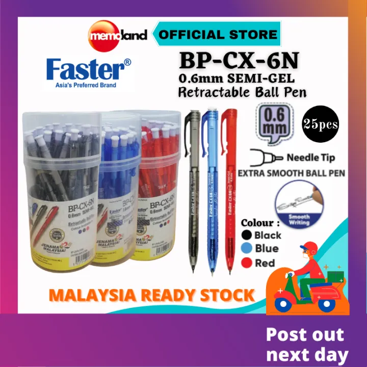 FASTER BP-CX-6N 0.6MM RETRACTABLE BALL PEN - 25pcs/Drum / PEN TARIK ...
