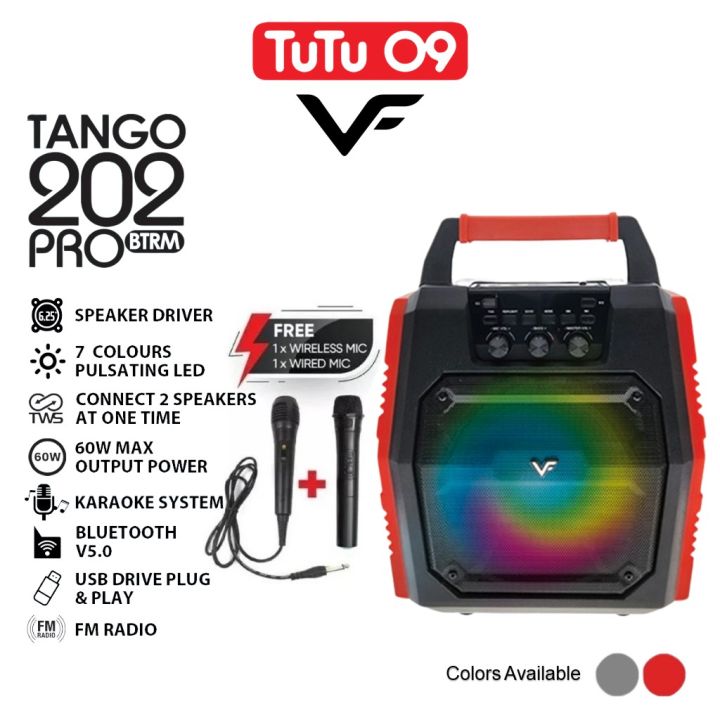 VF Tango 202 Pro BTRM Bluetooth TWS Portable Speaker USB AUX FM Karaoke Stereo Bass Super Free 1 ...