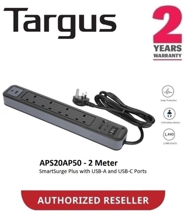Targus SmartSurge Plus with USB-A and USB-C Ports (Black) (APS20AP ...
