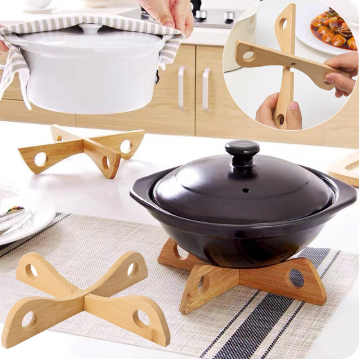 Universal Wooden Cross Pot Rack Detachable Insulation Mat Anti-scald ...