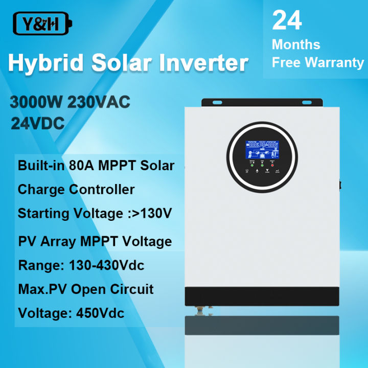 Y&H 3KW Hybrid Solar Inverter DC24V to AC230V, Off-Grid Pure Sine Wave ...