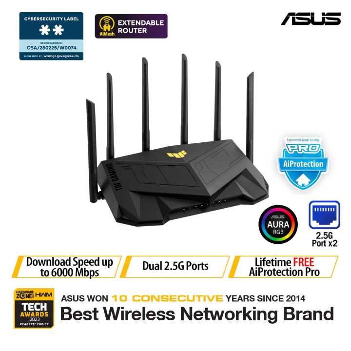 ASUS TUF Gaming AX6000 Dual Band WiFi 6 Extendable Gaming Router, Dual ...