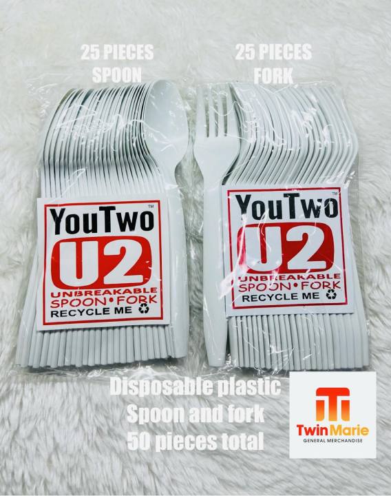 SPOON and FORK disposable (PLASTIC) (WELL PACK AND SEALED) white (FOOD ...