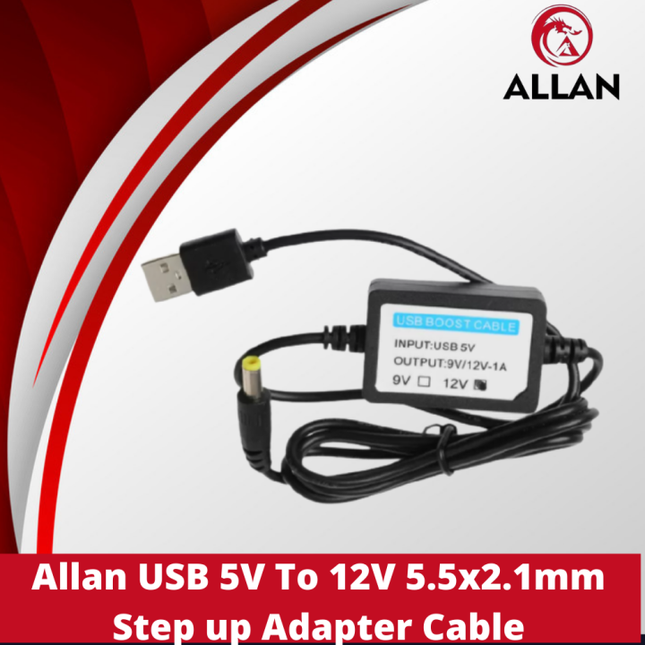 Allan USB 5V To 12V 5.5x2.1mm Step up Adapter Cable For WiFi Router LED ...