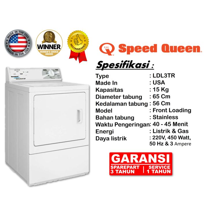 DRYER / MESIN PENGERING / MESIN PENGERING LAUNDRY SPEEDQUEEN KAPASITAS 15KG LDL3TRGS | Lazada ...