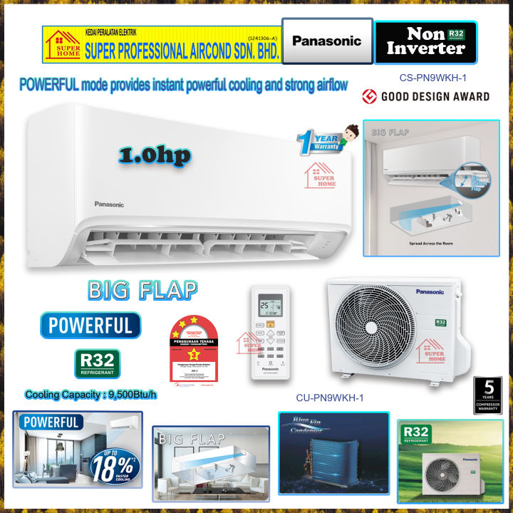 Panasonic 1.0hp Non Inverter Air Conditioner CS-PN9WKH & CU-PN9WKH ...