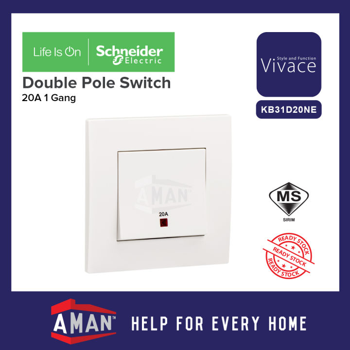 Schneider Vivace 20A 32A 1 Gang Double Pole Switch with Neon and Earth White SIRIM Water Heater ...