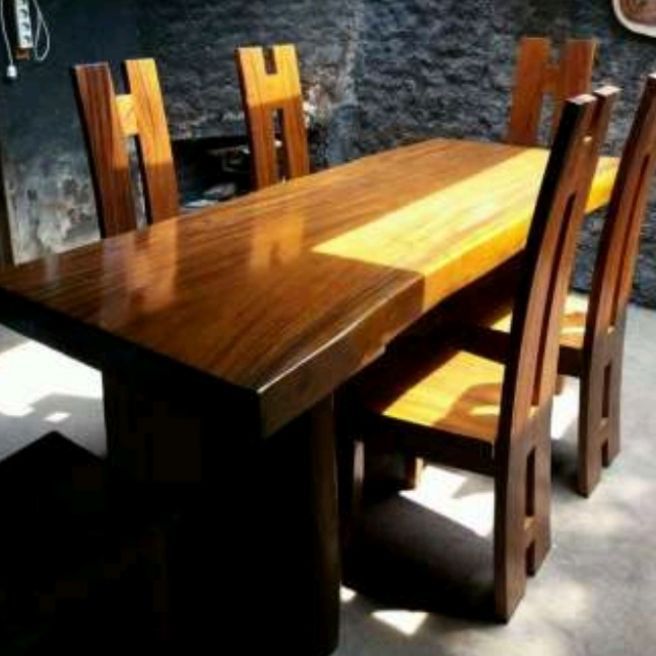 Meja Makan minimalis kayu tebal model terbaru 2024 motif suar 6 Kursi model H | Lazada Indonesia