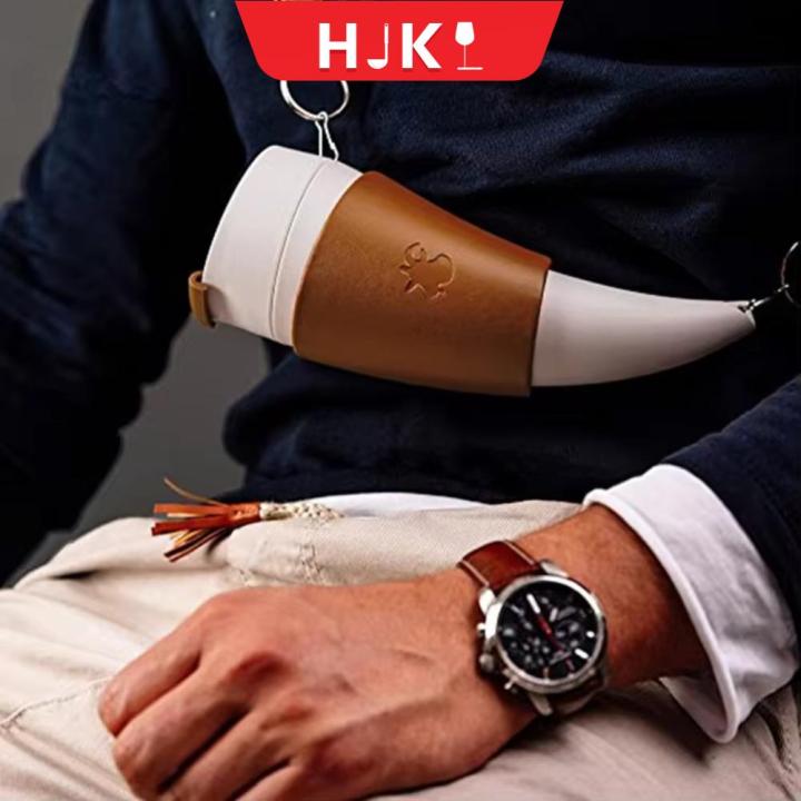 HJKL 230มล. แก้วกาแฟเขาแพะ สายหนังเทียม สแตนเลสสตีลภายใน ถ้วยดื่มน้ำ ...