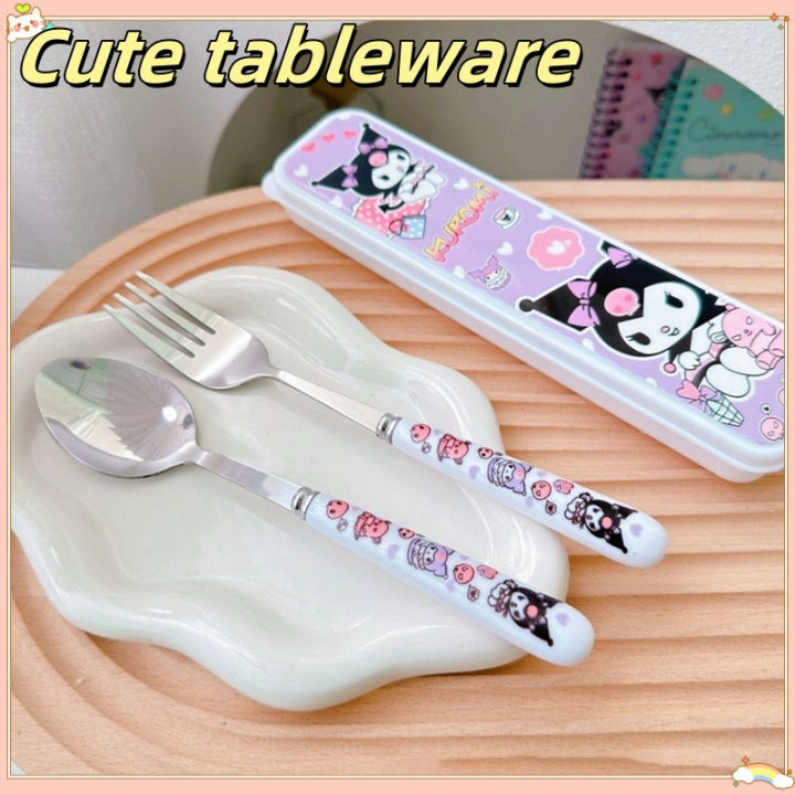 Sanrio Kuromi Cartoon Tableware Set Fork Spoon Portable Student Lunch ...