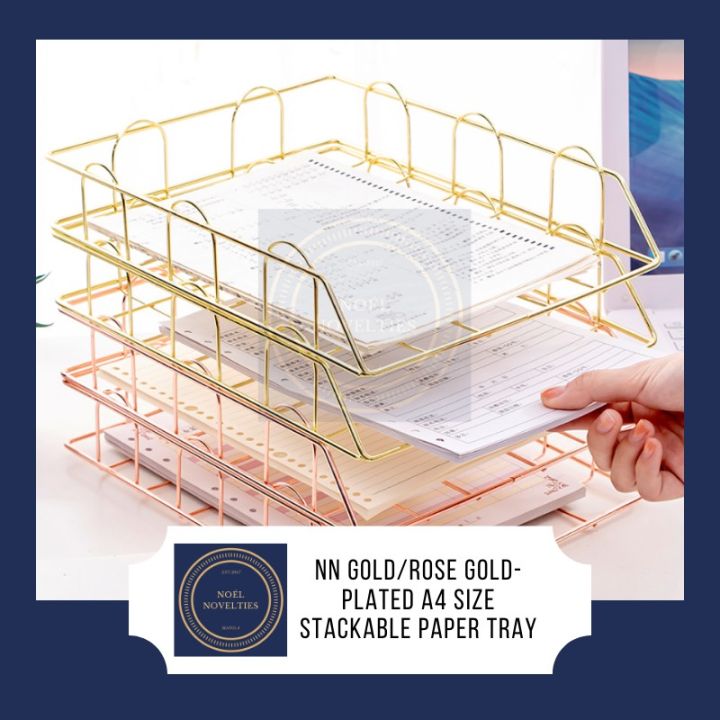 NN 1 PIECE Gold/Rose Gold Stackable Paper Tray/Holder Office Stationery ...