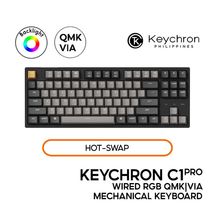 Keychron C1 Pro QMK/VIA Wired Mechanical Keyboard (TKL, Wired, RGB LED ...