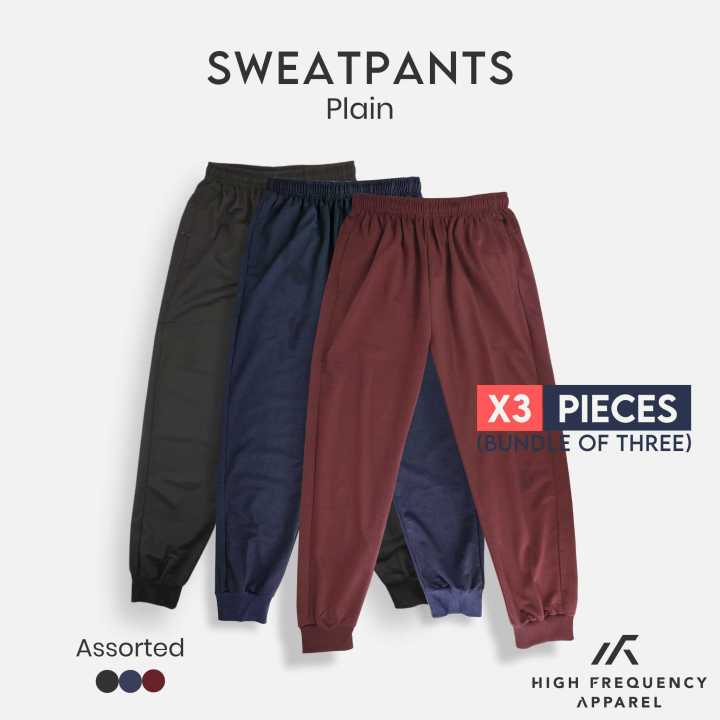 [BUNDLE OF 3] Unisex Plain Ultra Lightweight Sweat Pants (Navy, Maroon, Black) | Lazada Singapore