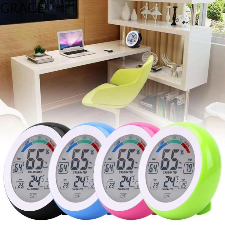 GRACE Circular Digital Thermometer Hygrometer Touch Screen LCD Display ...