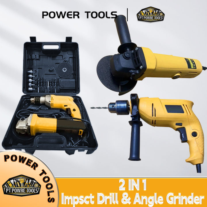 Powerful 2 in 1 Angle Grinder and Drill Set with Hard Case (FREE Disc ...