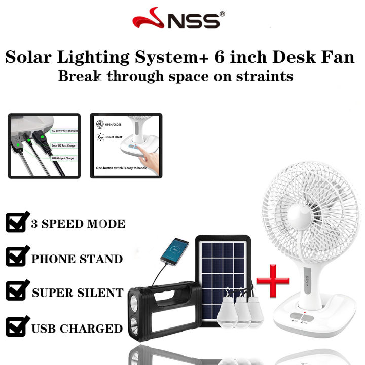 NSS Chargeable fan solar electric fan with LED emergency light Desk fan ...