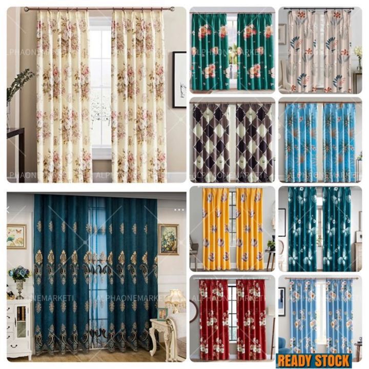 Langsir Curtain Cangkuk Rod-pocket drapes Langsir Tirai Curtain Semi ...