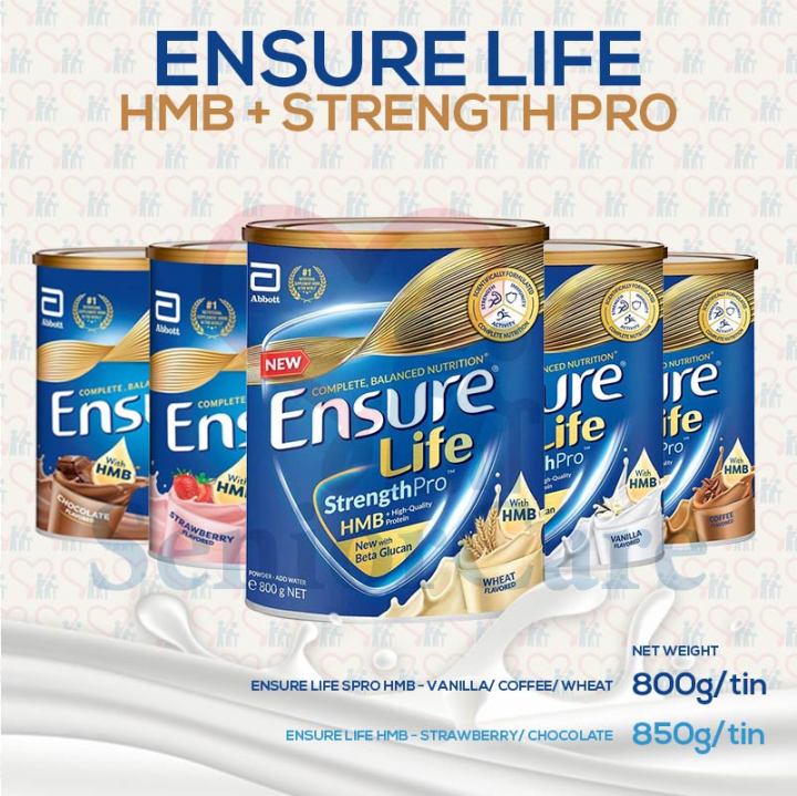 *Bundle of 4* Abbott Ensure Life HMB Vanilla Wheat Coffee 800g Chocolate Strawberry 850g ...