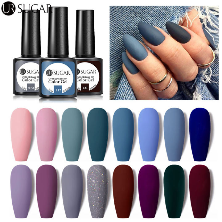 UR SUGAR 7.5ml Dark Blue Purple Matte Top Coat Color UV Gel Polish Semi ...