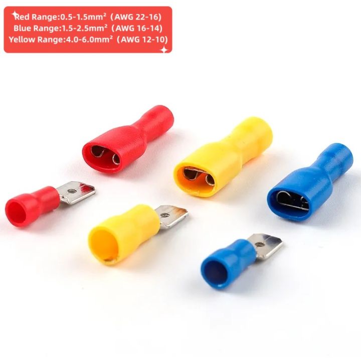 50Pcs Female&Male Spade Insulated Connectors Crimp Electrical Wire ...