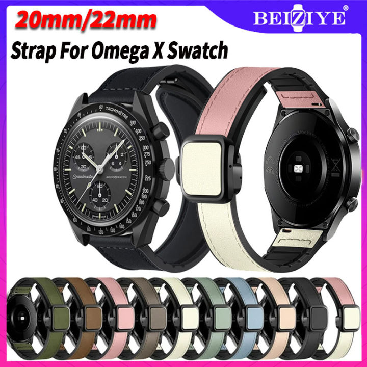 Leather Strap Omega X Swatch Joint MoonSwatch Magnetic Genuine Leather ...