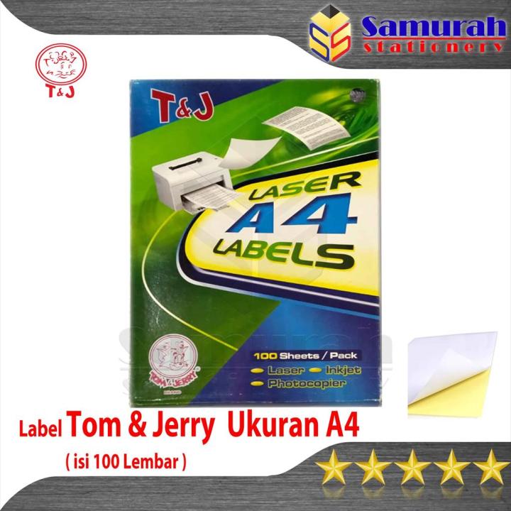 Kertas Laser Label Stiker HVS Tom & Jerry Ukuran A4 isi 100 Lembar / Sticker Putih Besar TJ ...