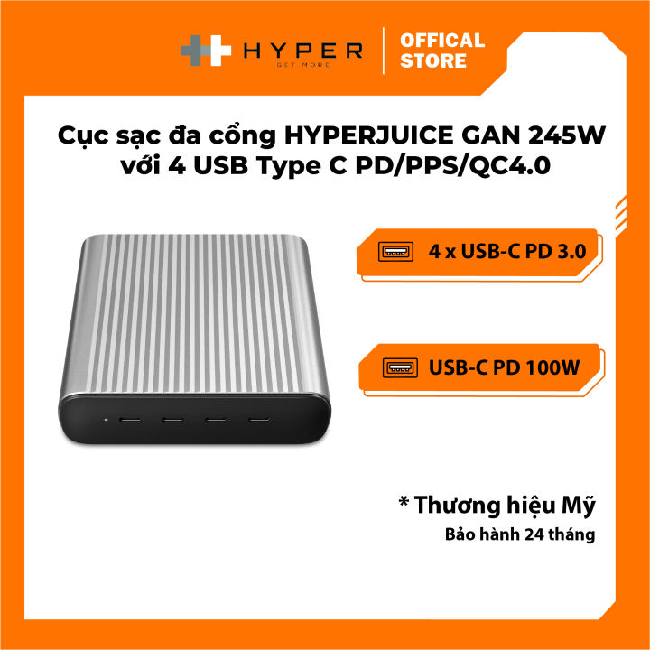 SẠC ĐA CỔNG HYPERJUICE GAN 245W CHARGER 4 USB-C PD/PPS/QC4.0 NHỎ NHẤT ...