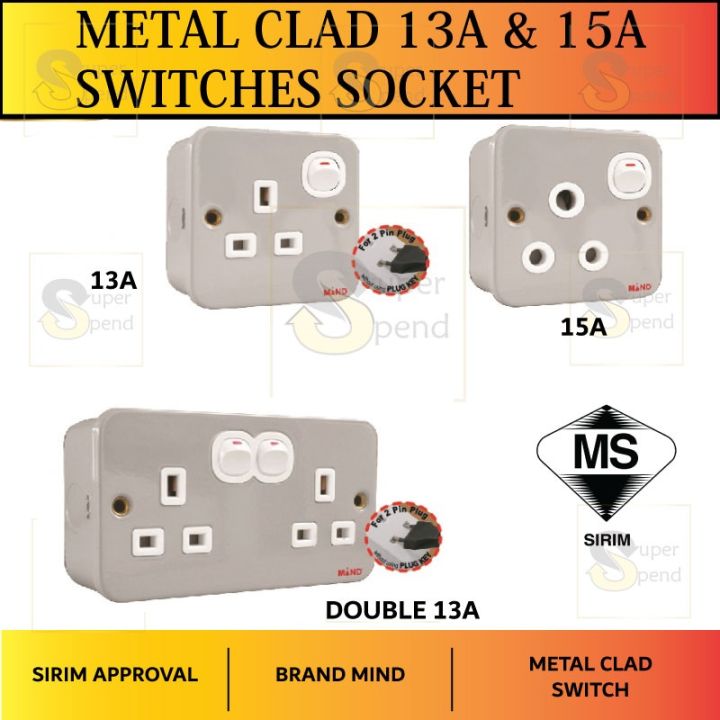 MIND Metal Clad 13A & 15A Switch Socket | Lazada