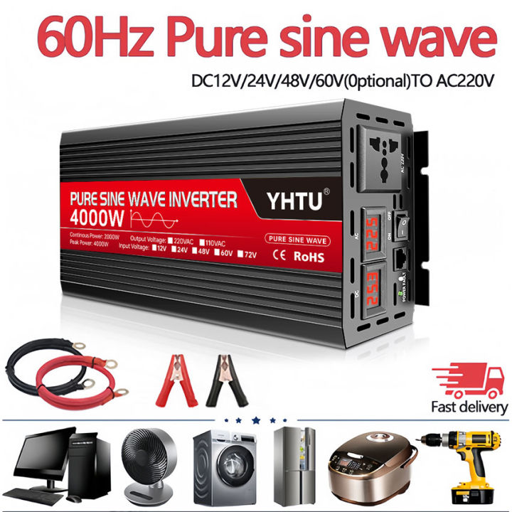 Pure sine wave inverter 60Hz DC12V/24V to AC220V 1000W electric vehicle household appllances ...