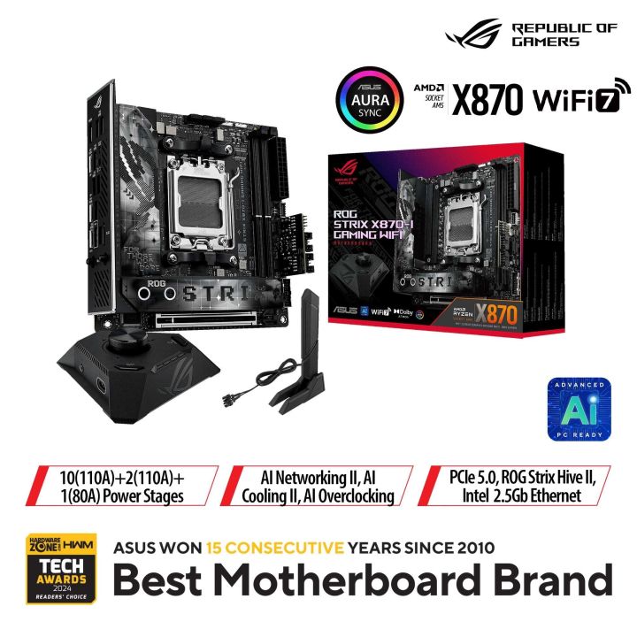 ASUS ROG Strix X870-I Gaming WIFI AMD Mini-ITX Motherboard - 10+2+1 ...
