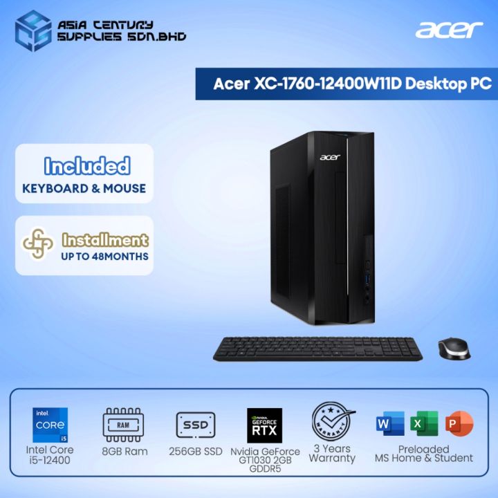Acer Desktop XC-1760-12400W11D i5-12400F, 8GB, 256GB SSD, GT1030, W11 ...