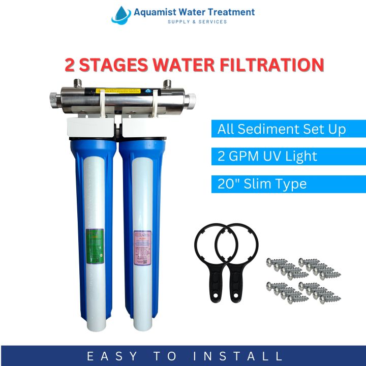 2 Stages Water Filter 20" Slim Type Heavy Duty Housing with Complete ...
